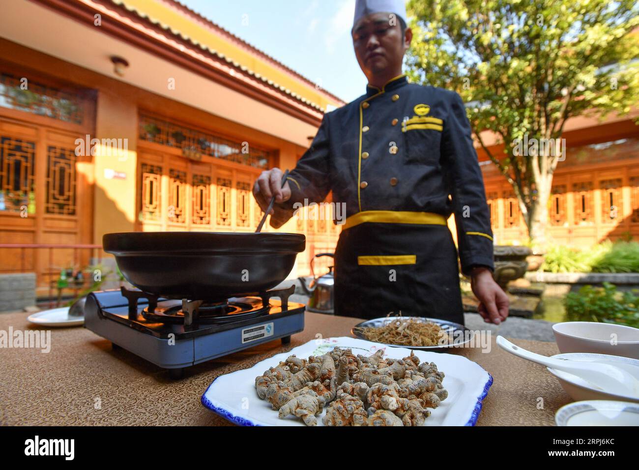 191129 -- KUNMING, Nov. 29, 2019 -- Chef Yang Xianyong cooks panax ...