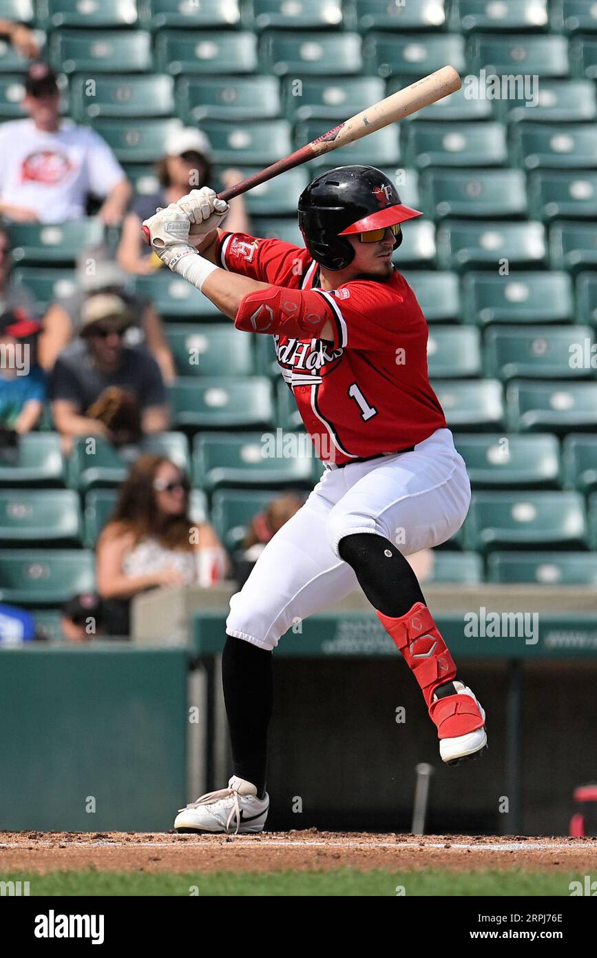 FM RedHawks Alec Olund (1) prepares for a pitch during the FM Redhawks ...