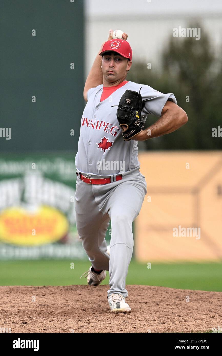 Winnipeg Goldeyes pitcher Chas Cywin (40) delivers a pitch during the ...