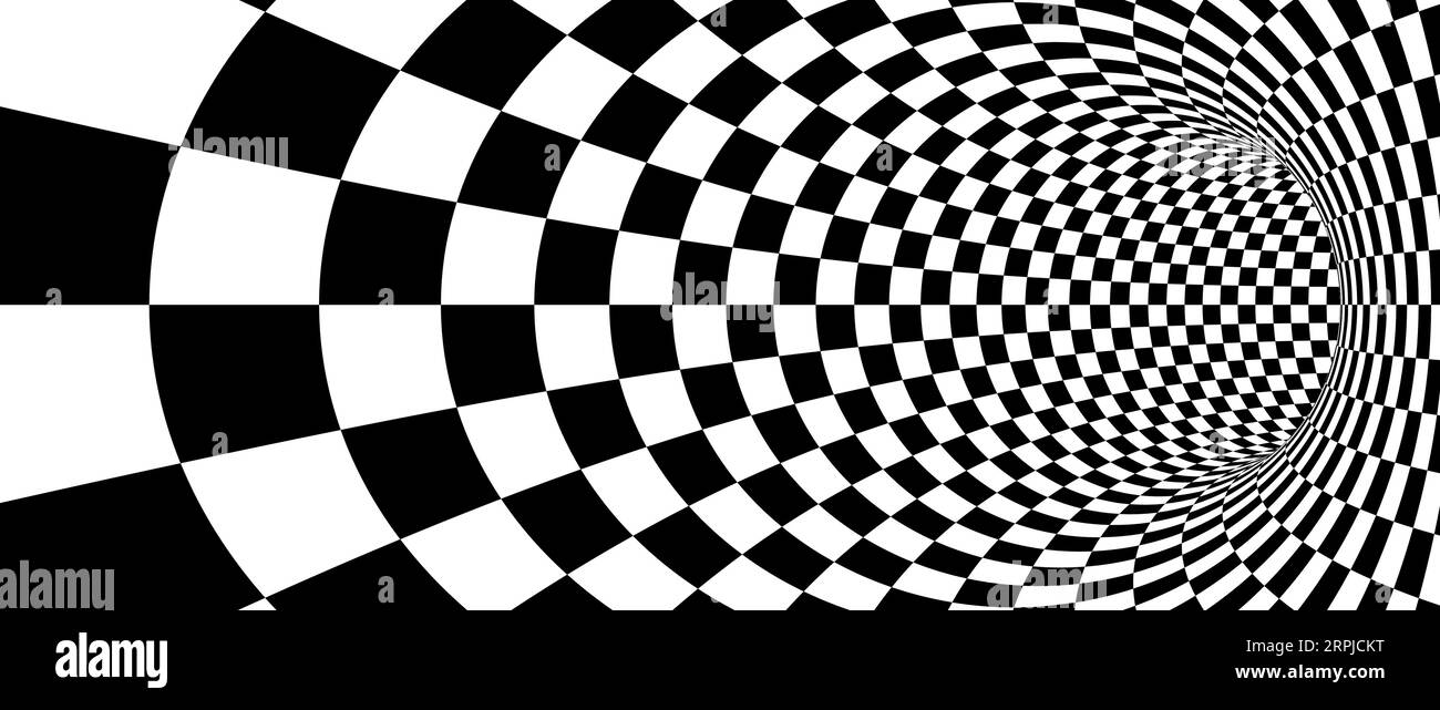 Abstract hypnotic warp checkered background. Black and white check ...