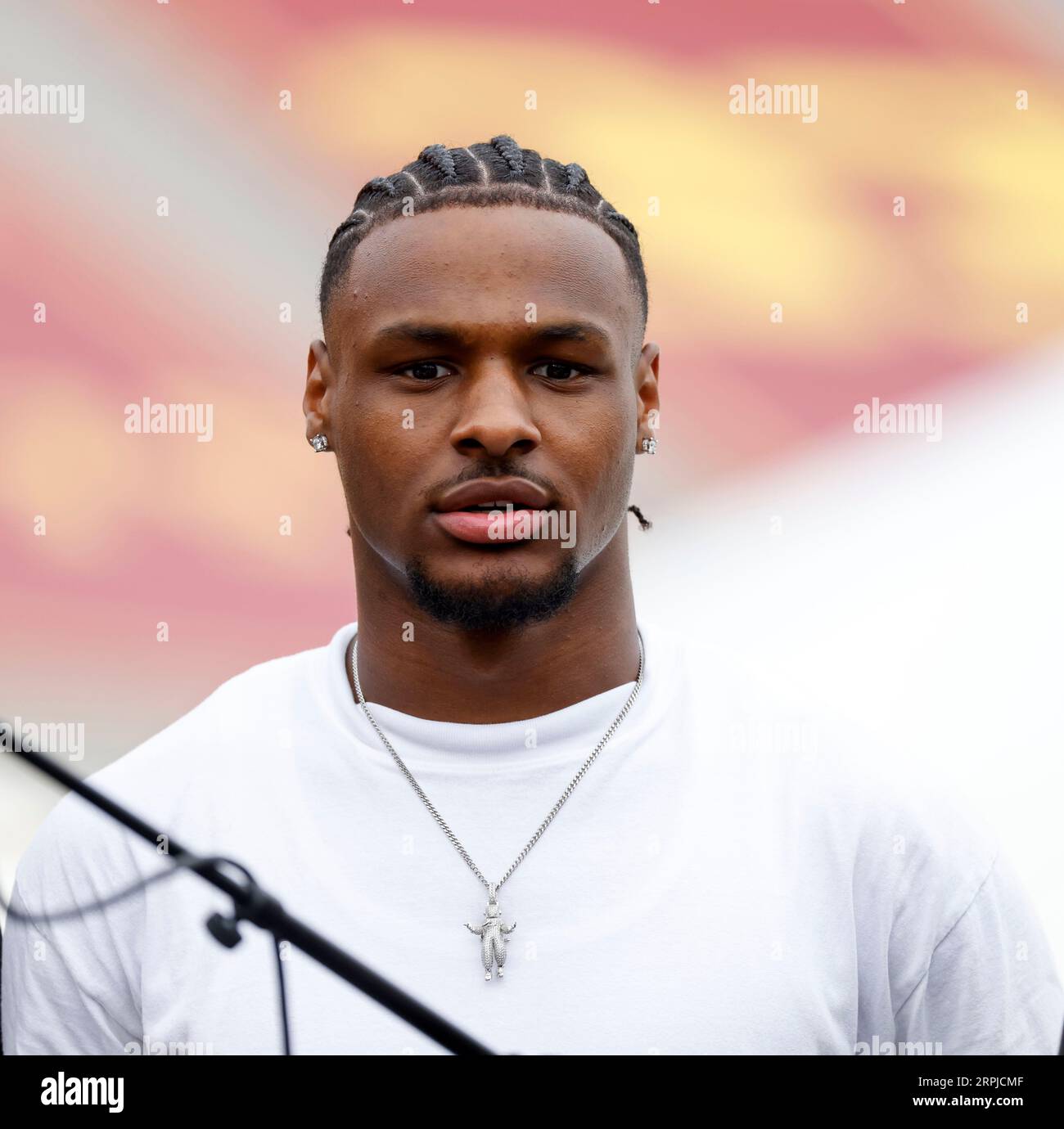 September 02, 2023 USC basketball player Bronny James watches on during ...