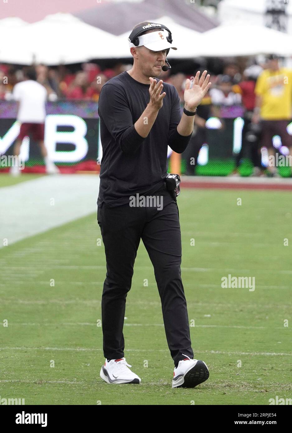USC Trojans head coach Lincoln Riley on the sideline against the Nevada Wolfpack, Saturday, Sept ...