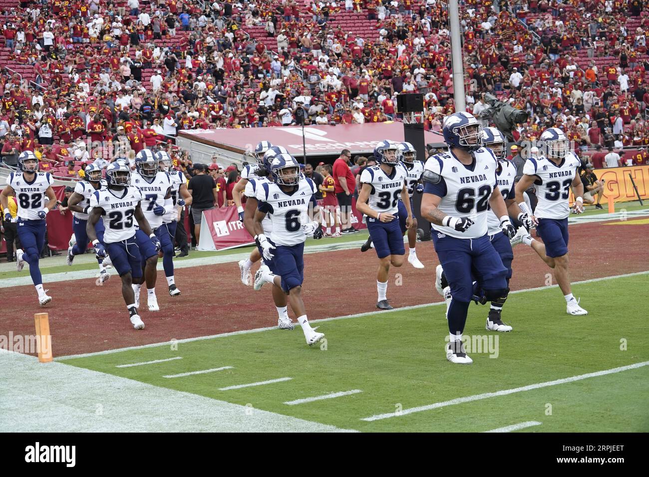 Nevada Wolf Pack running out on the field against the USC Trojans ...