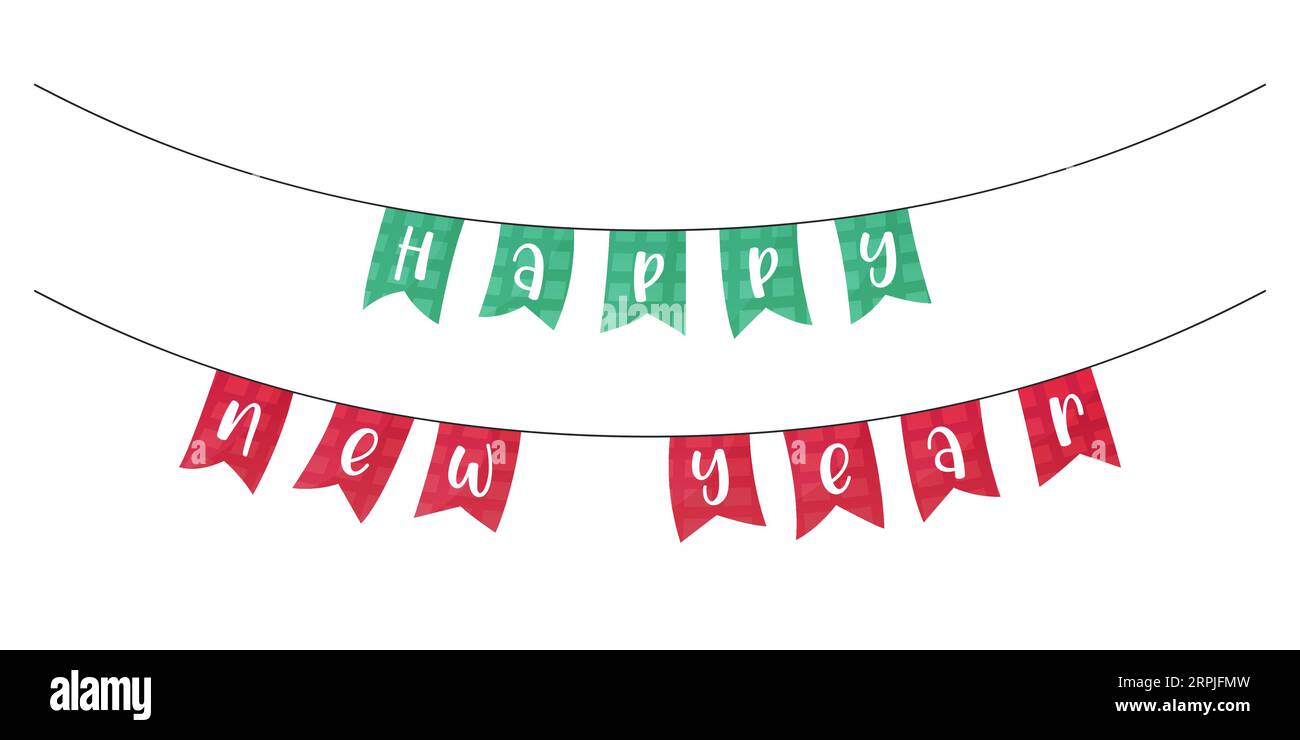 Happy New Year festive flags vector illustration. January holiday ...