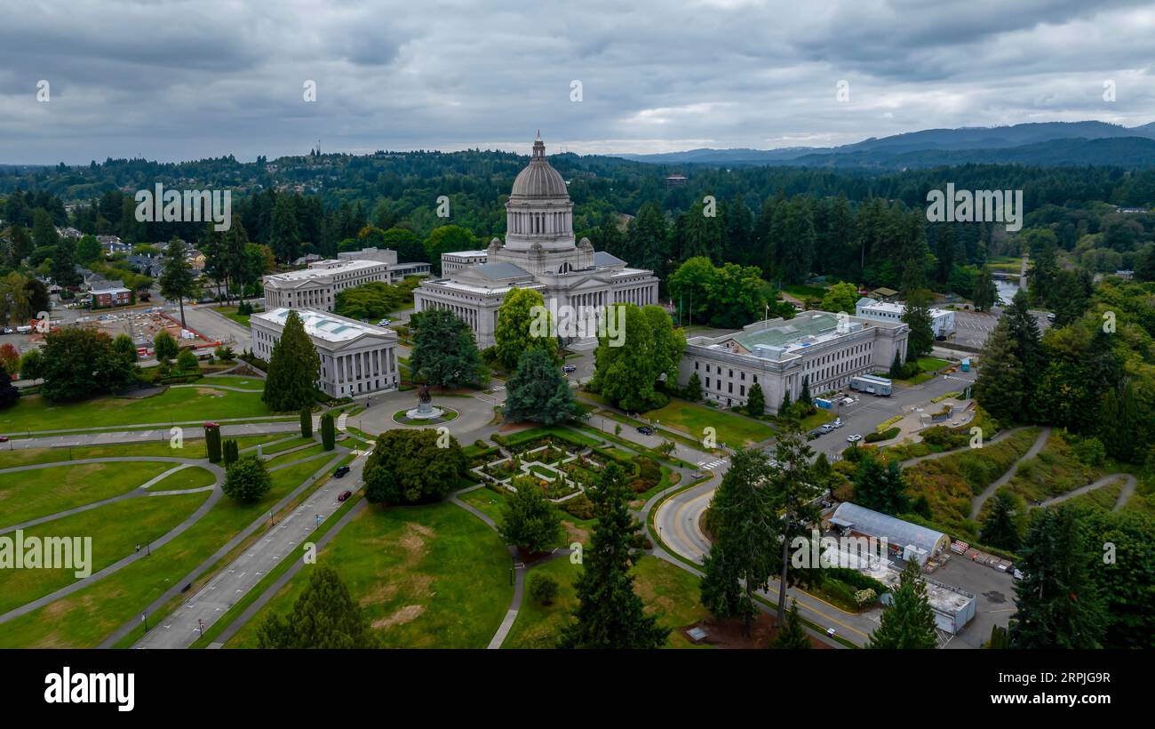 Olympia, WA, USA. 4th Sep, 2023. Aerial view of The Washington State ...