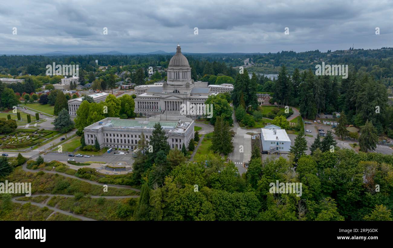 Olympia, WA, USA. 4th Sep, 2023. Aerial view of The Washington State ...