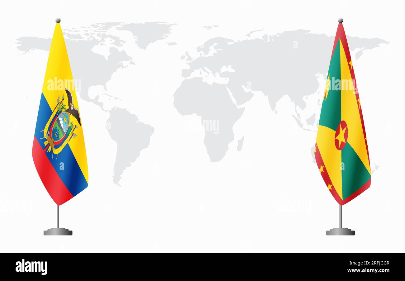 Ecuador and Grenada flags for official meeting against background of ...