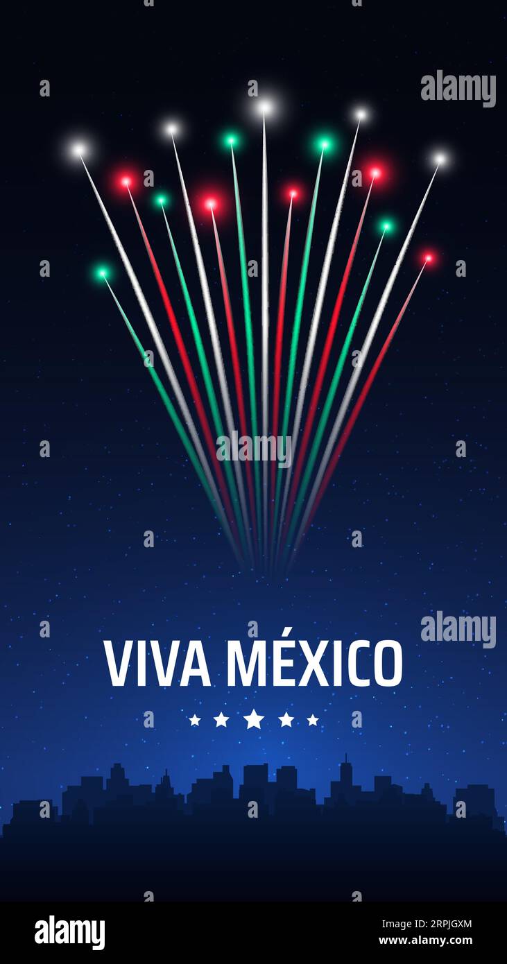 Banner september 16 mexico independence day, mexican fireworks on dark ...