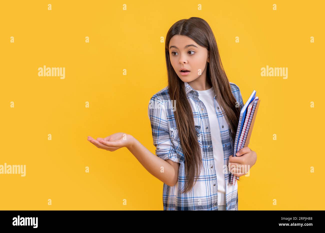 school education for shocked teen girl. teen girl student hold ...