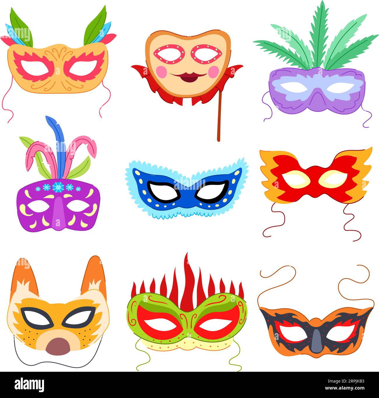 carnival mask set cartoon vector illustration Stock Vector Image & Art ...