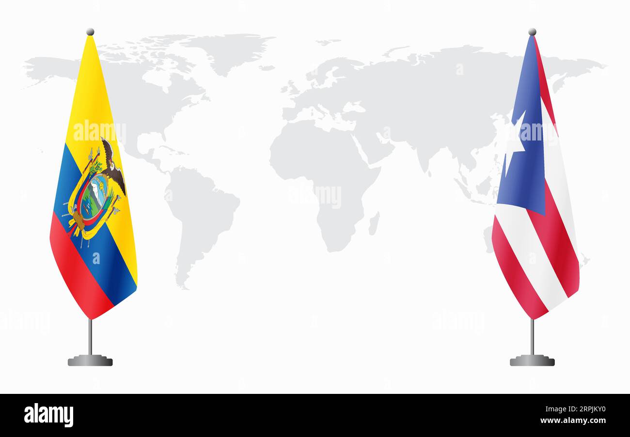 Ecuador and Puerto Rico flags for official meeting against background ...