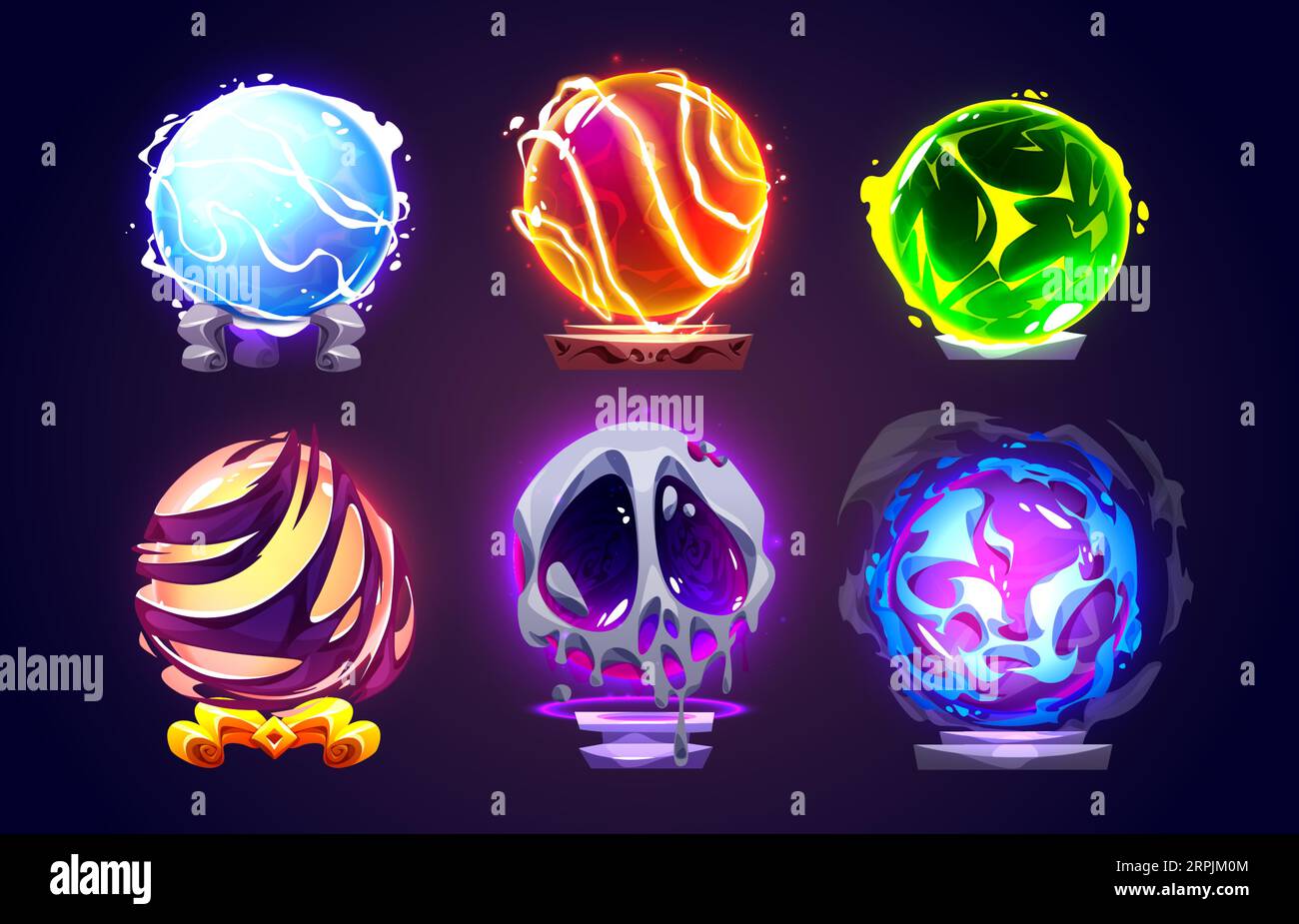 Cartoon set of magic energy balls isolated on background. Vector ...