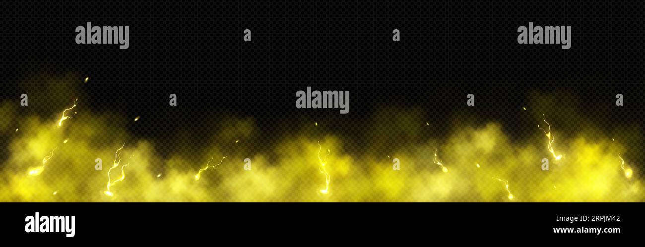 Yellow smoke with lightning strikes on transparent background. Vector ...