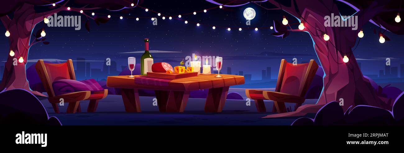 Romantic picnic in city park with table and chair vector background ...