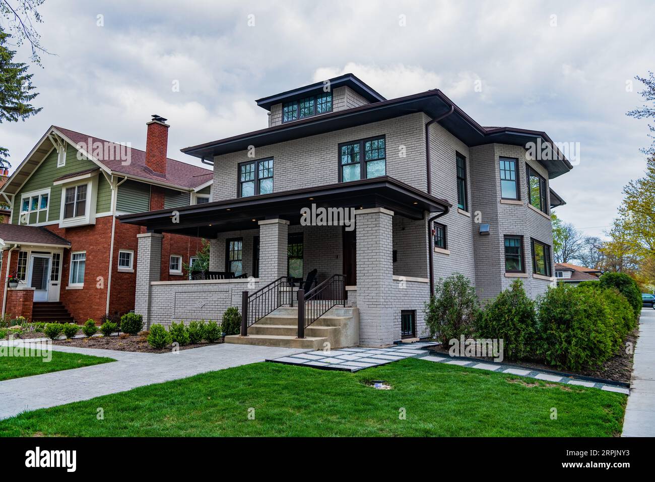 Architecture of suburban neighborhood. cottage house in american ...