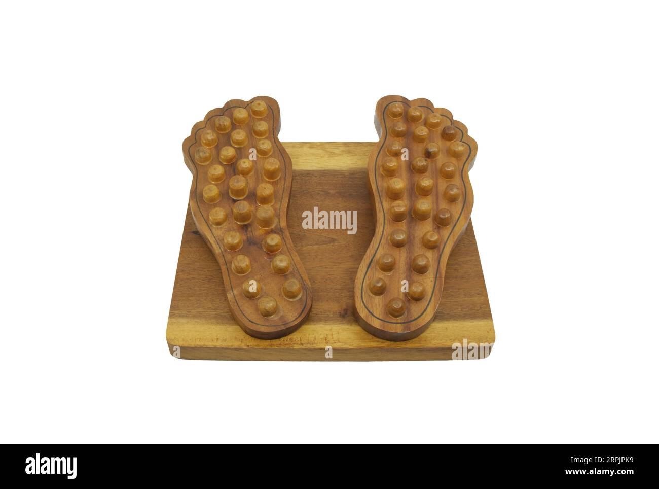 Isolated wooden foot massage on white background, perspective view from ...