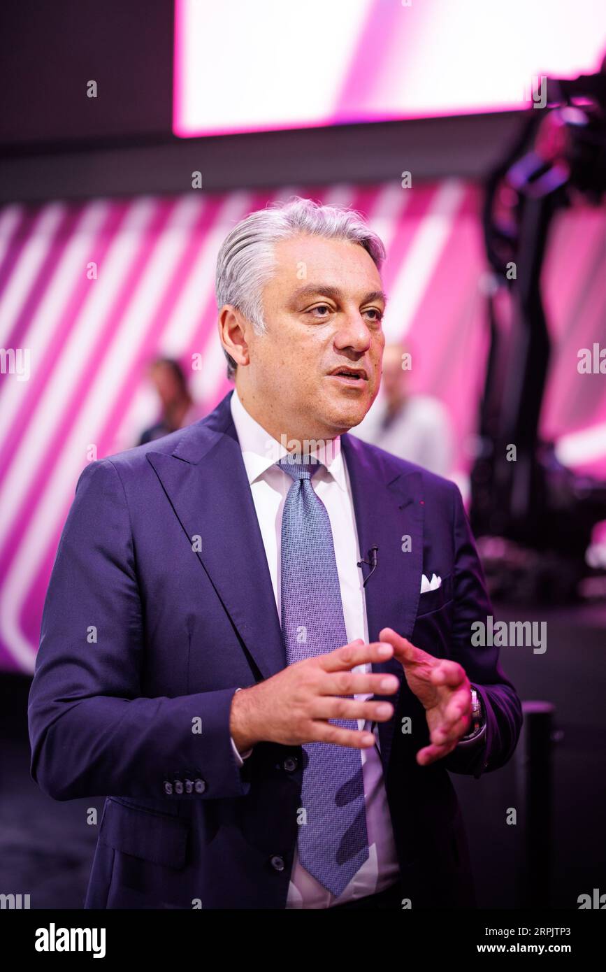 Munich, Germany. 04th Sep, 2023. Luca de Meo, CEO of Renault, speaks at ...