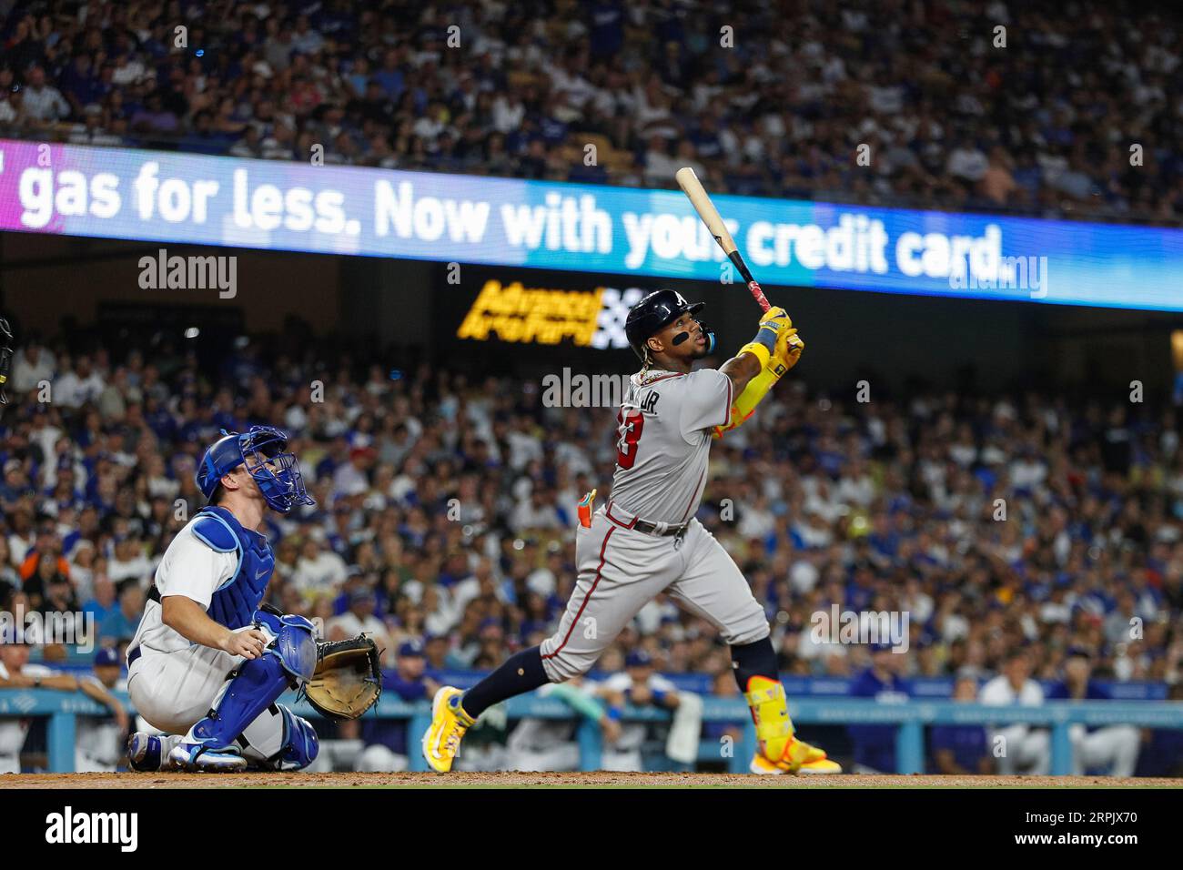 Atlanta Braves right fielder Ronald Acuna Jr. (13) watches his ball in ...