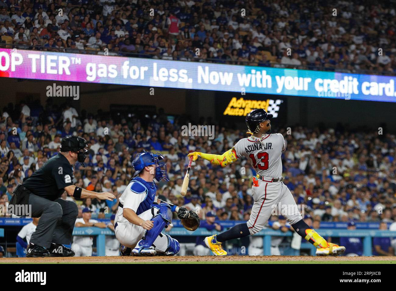 Atlanta Braves right fielder Ronald Acuna Jr. (13) hits a grand slam in ...