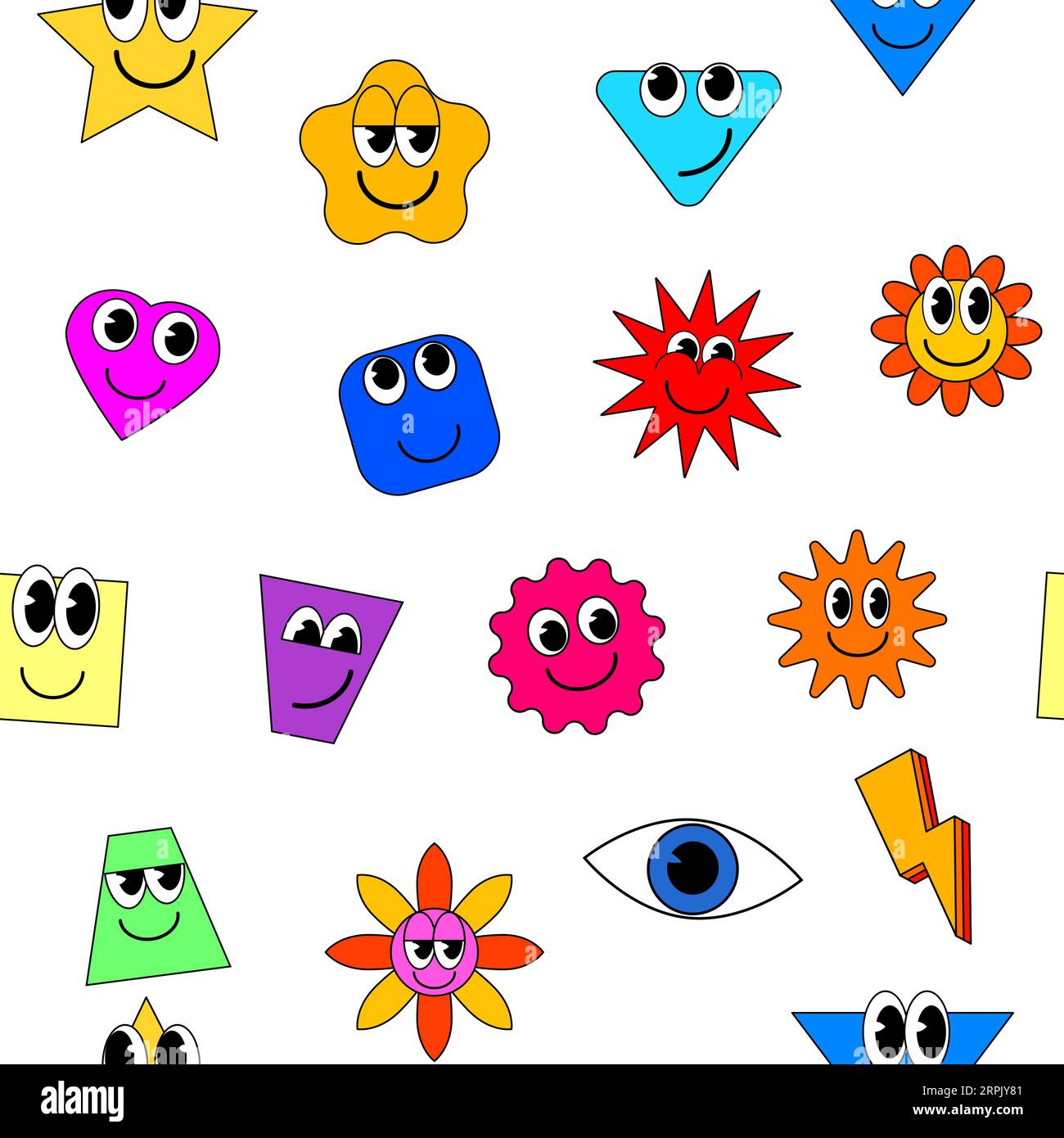 Cartoon stickers seamless pattern. Abstract shapes, stars, square ...