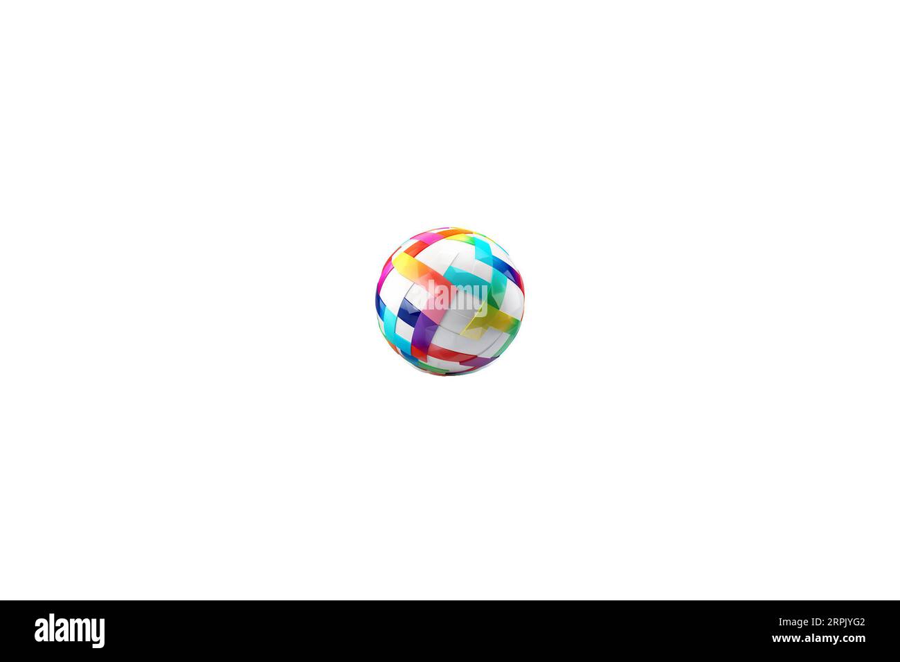 multi color design ball with square and spiral stripes on white ...