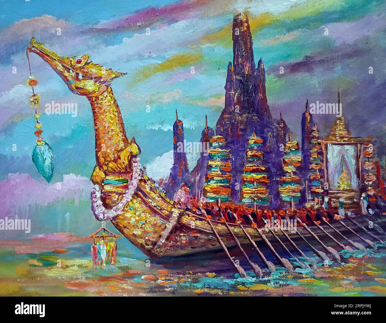 Art painting Oil color royal barge Thailand Stock Photo - Alamy