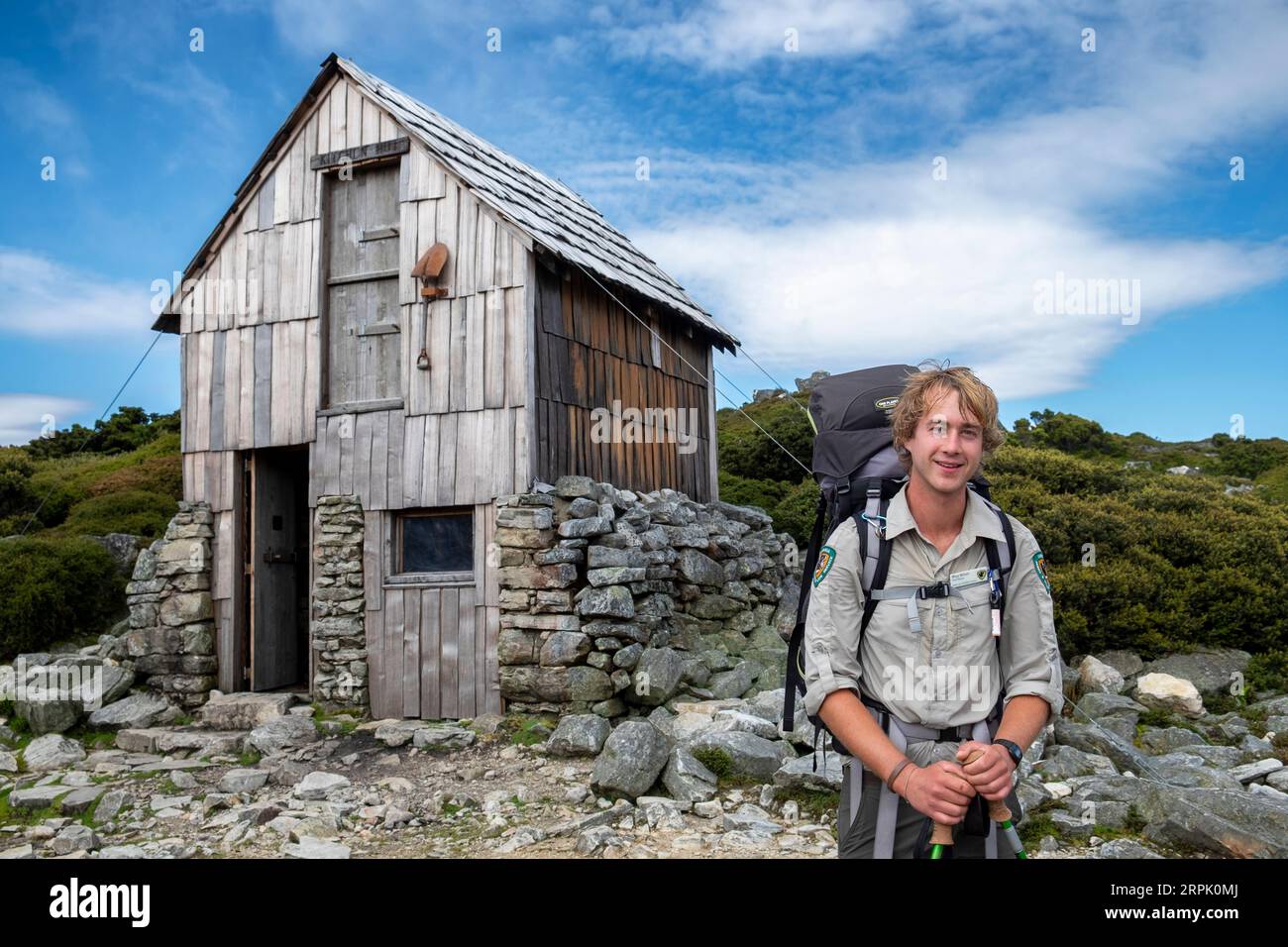 Tasmanian Parks and Wildlife ranger at the Kitchen Hut on the Overland ...