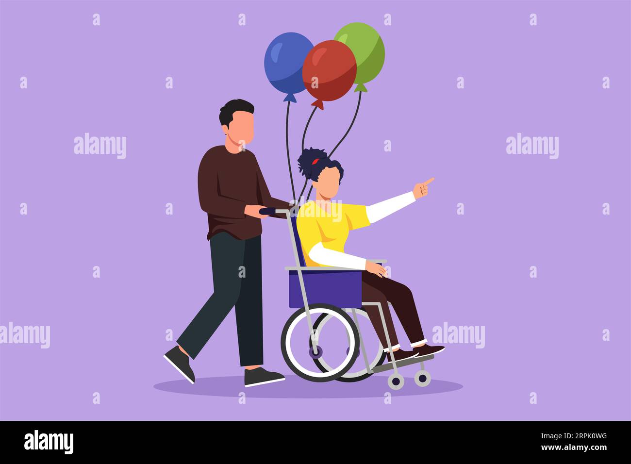 Cartoon flat style drawing disability people scene concept. Man carries ...