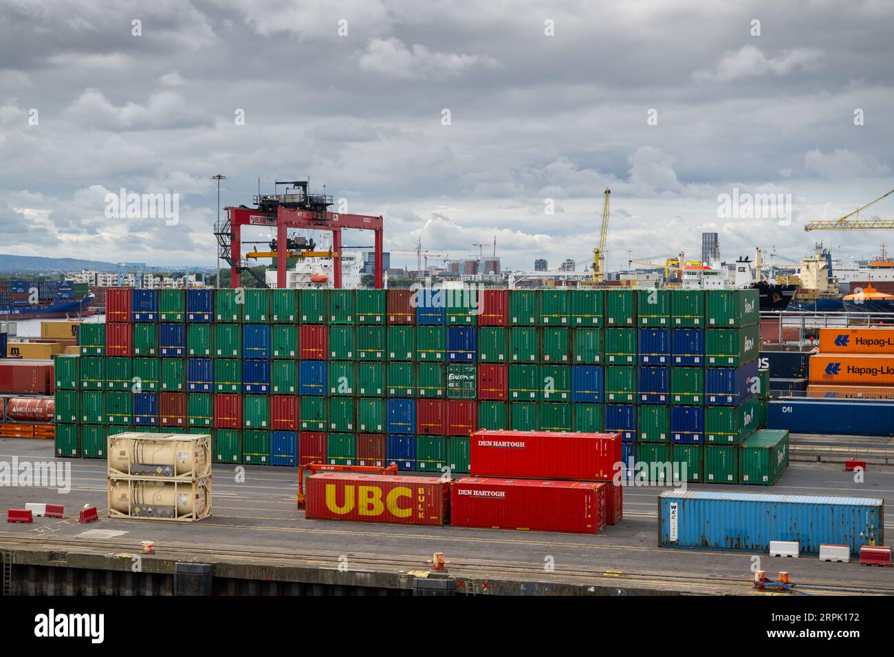 Container ships in the busy Port of Dublin, Eire Stock Photo - Alamy