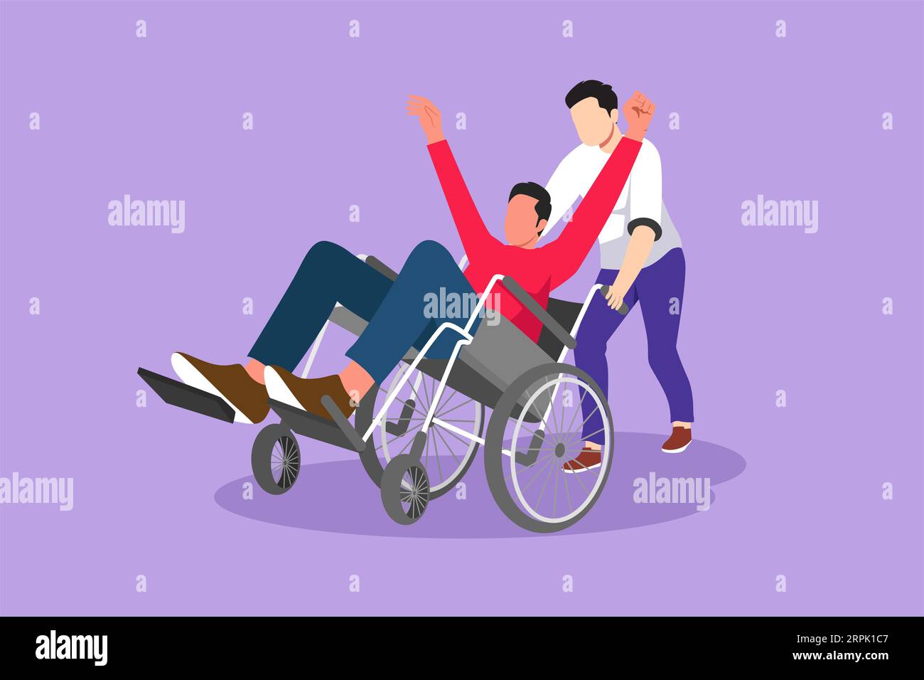 Character flat drawing young male volunteer helps disabled old man ...