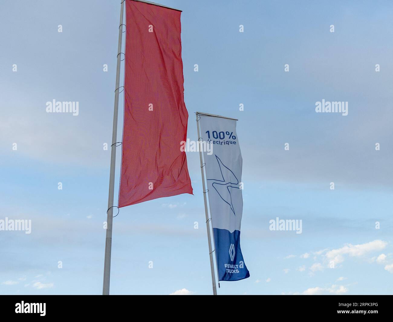 Bordeaux , France - 08 28 2023 : Renault trucks red flag brand sign ev ...