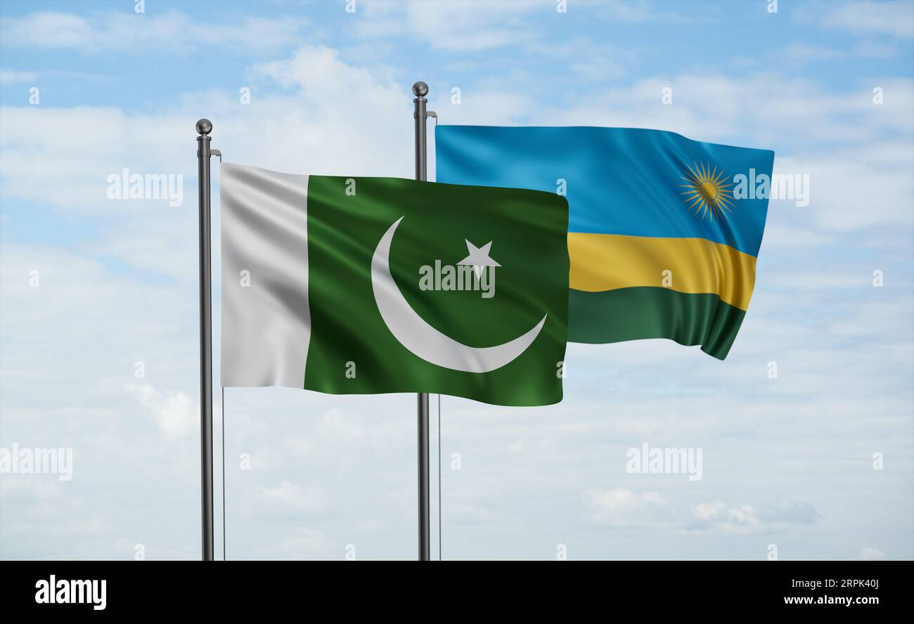 Republic of Rwanda and Pakistan flag waving together in the wind on ...