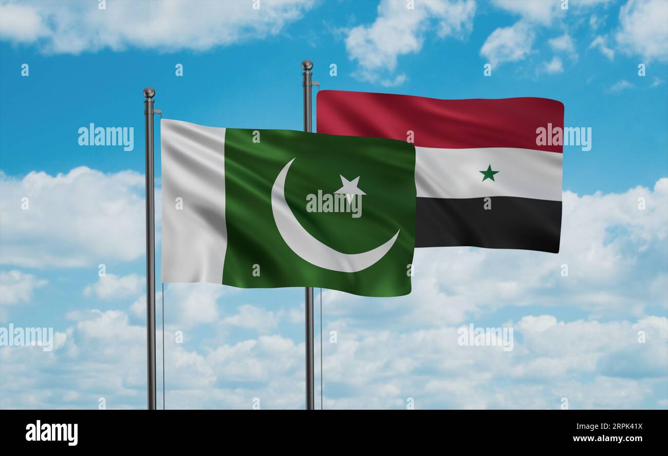 Syrian Arab Republic, Syria and Pakistan flag waving together in the ...