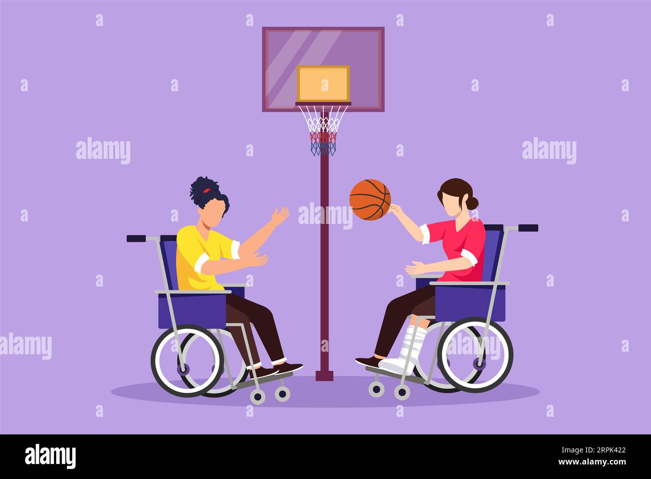 Graphic flat design drawing joyful disabled pretty woman in wheelchair ...
