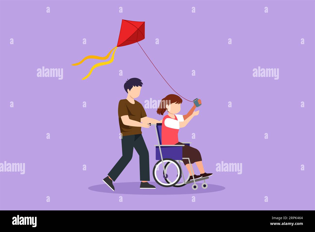 Cartoon flat style drawing of happy disabled child playing kite ...