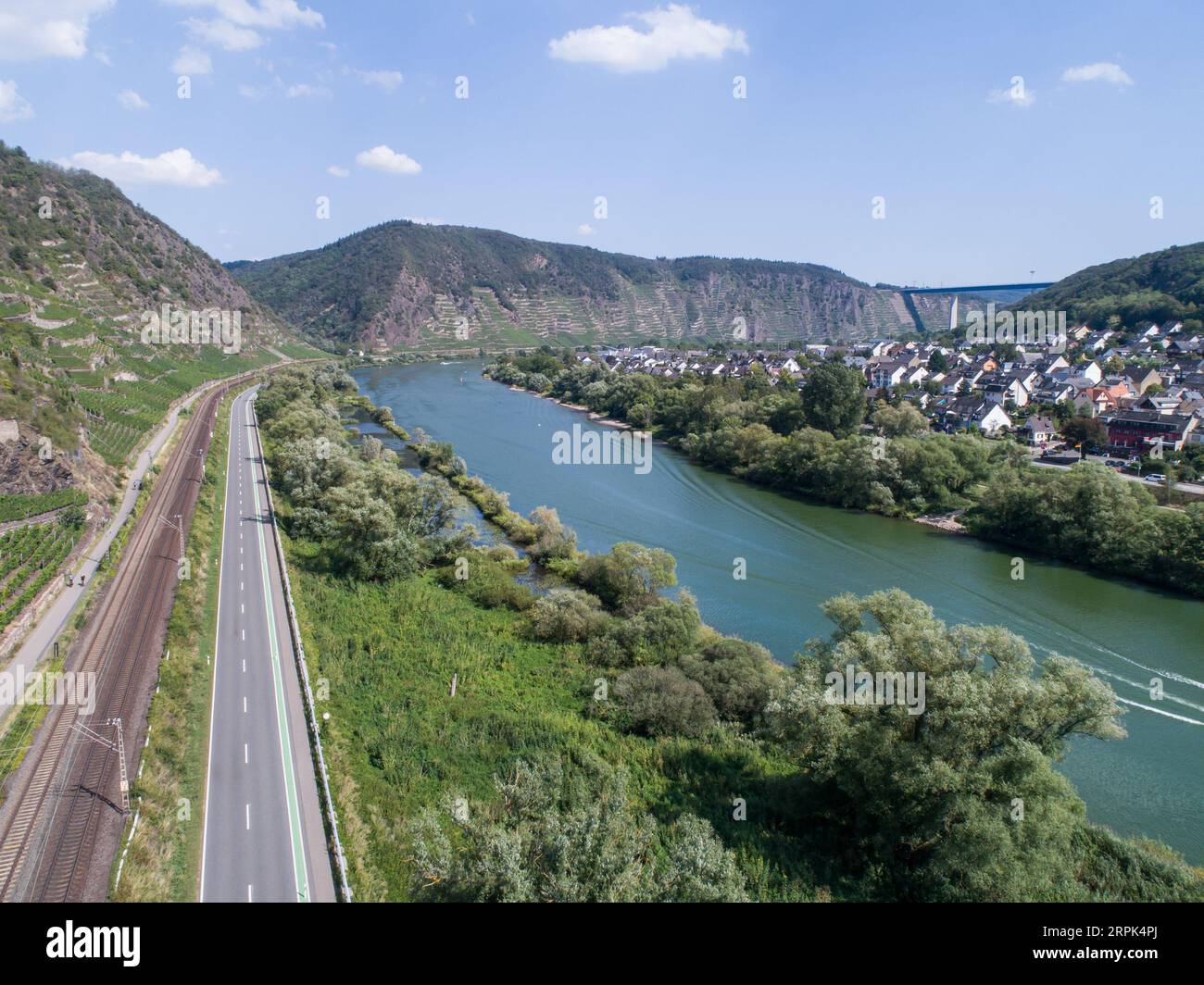 Aerial view Famous German Wine Region Moselle River Lay and Guels ...