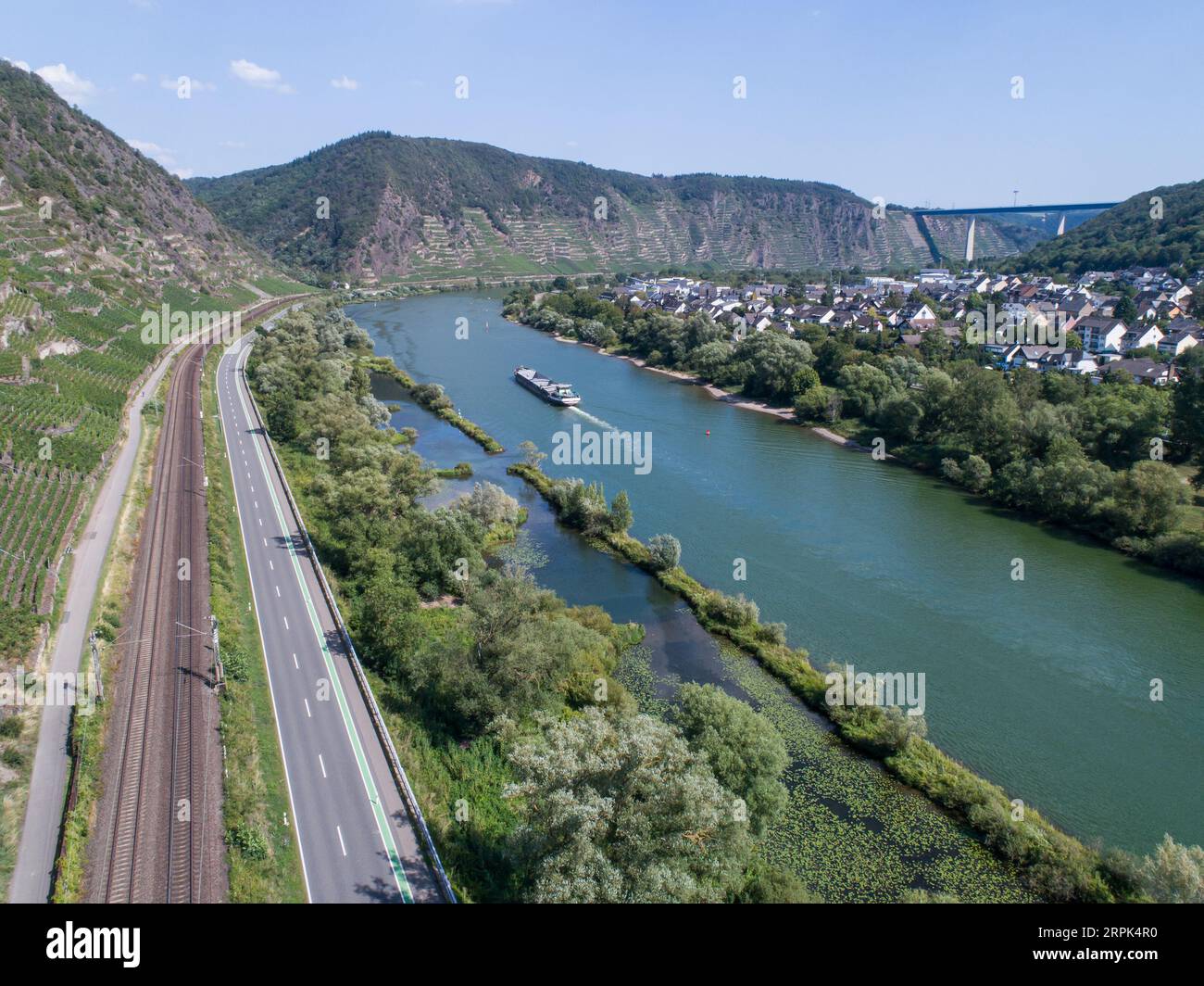 Aerial view Famous German Wine Region Moselle River Lay and Guels ...