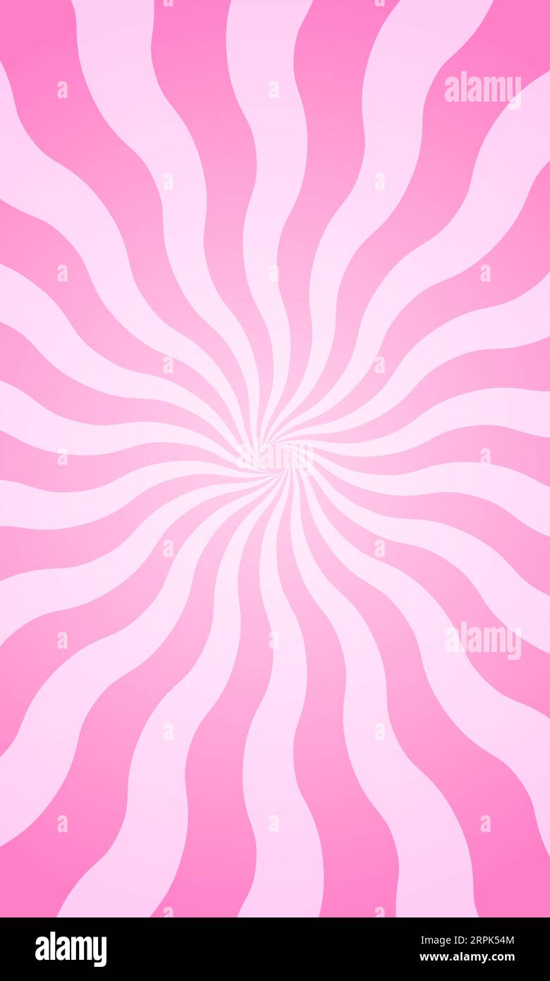 Vertical poster in girly y2k style with radial waved pink stripes. Rosy ...