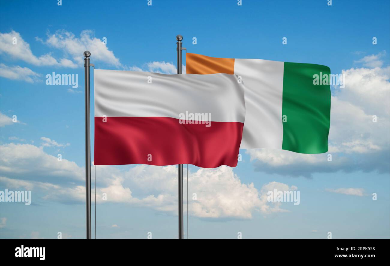 Ivory Coast or Cote d'Ivoire and Poland flag waving together in the ...
