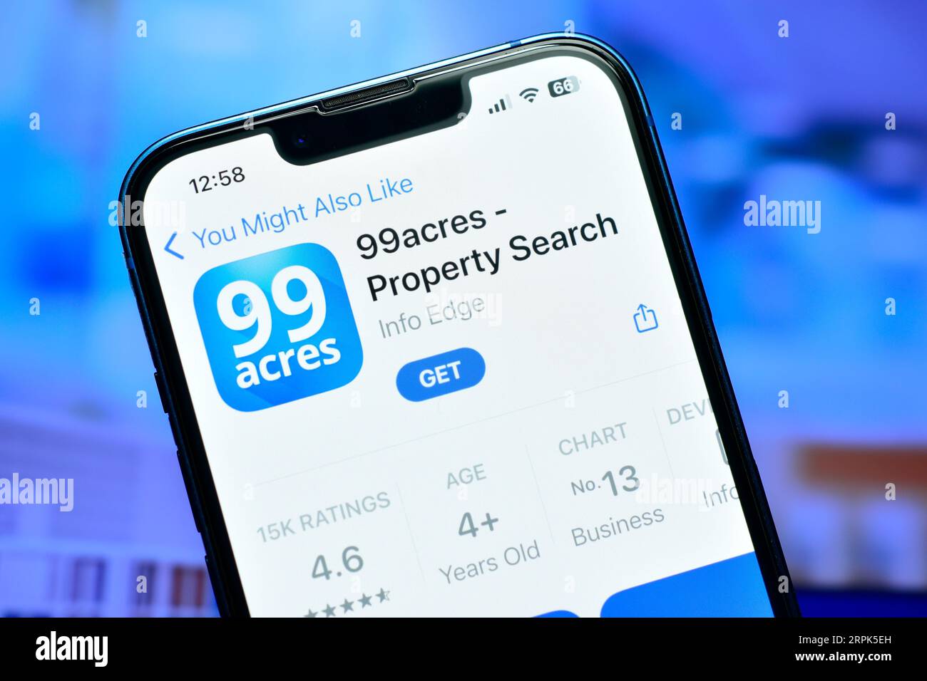 New Delhi, India 4 September 2023:- 99acres app on phone used to search property for rent or buy ...