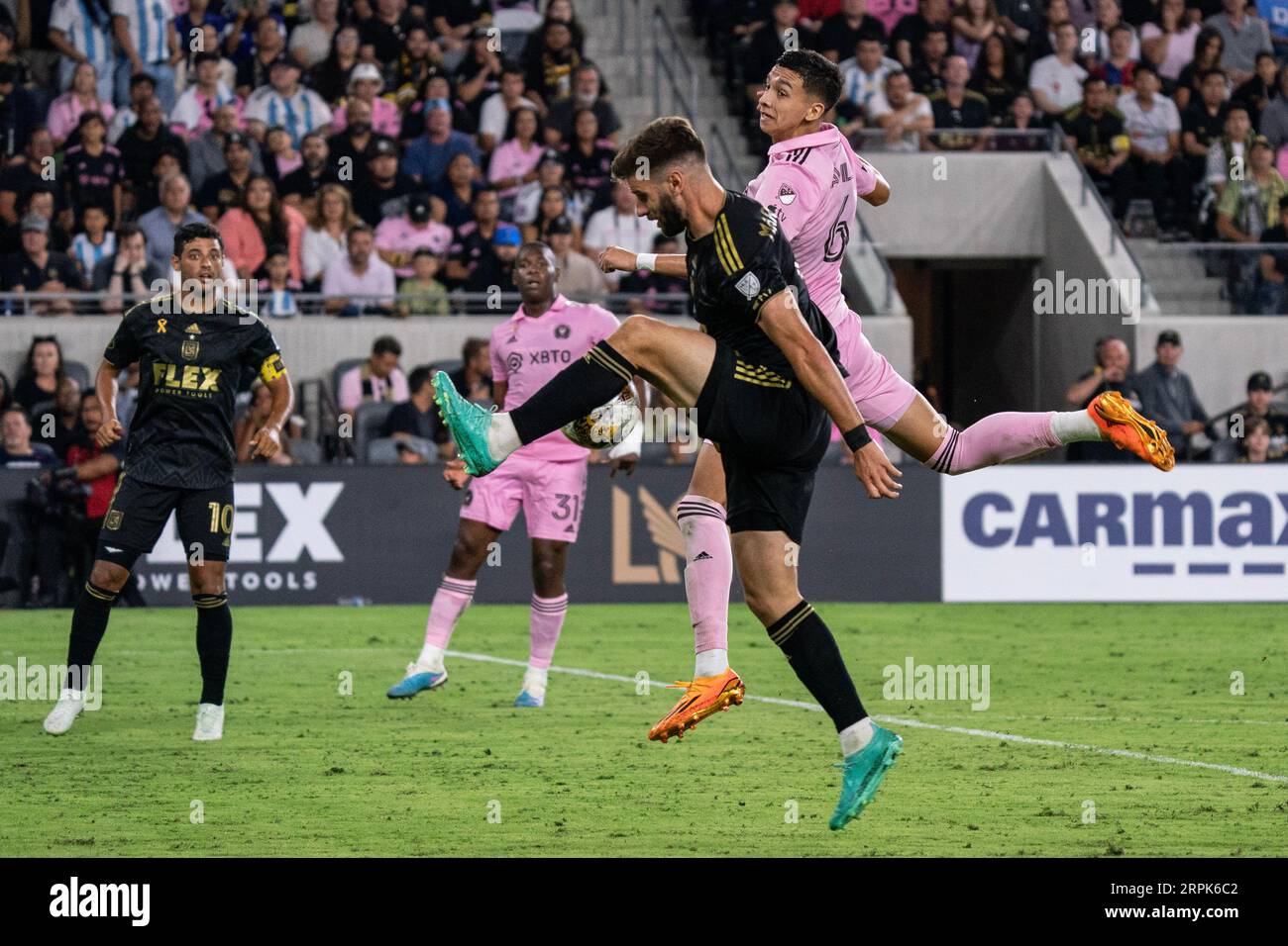 LAFC forward Mario González (9) and Inter Miami defender Tomás Avilés ...