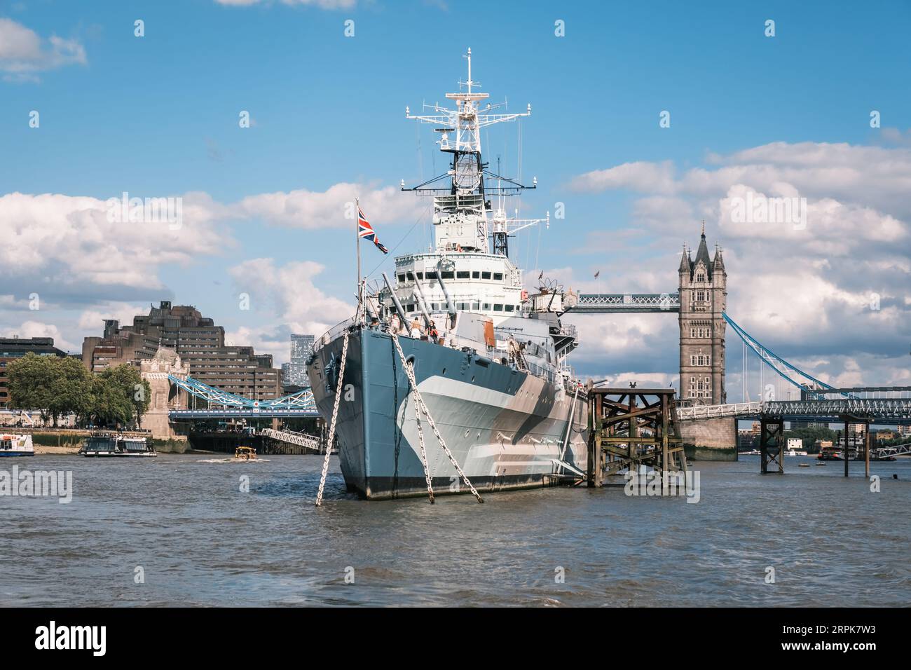 London, England - 29th July 2023: HMS Belfast, a 9 deck World War 2 ...