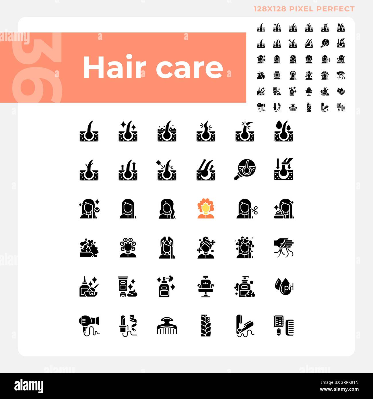 Pixel perfect glyph style haircare icons collection Stock Vector Image ...
