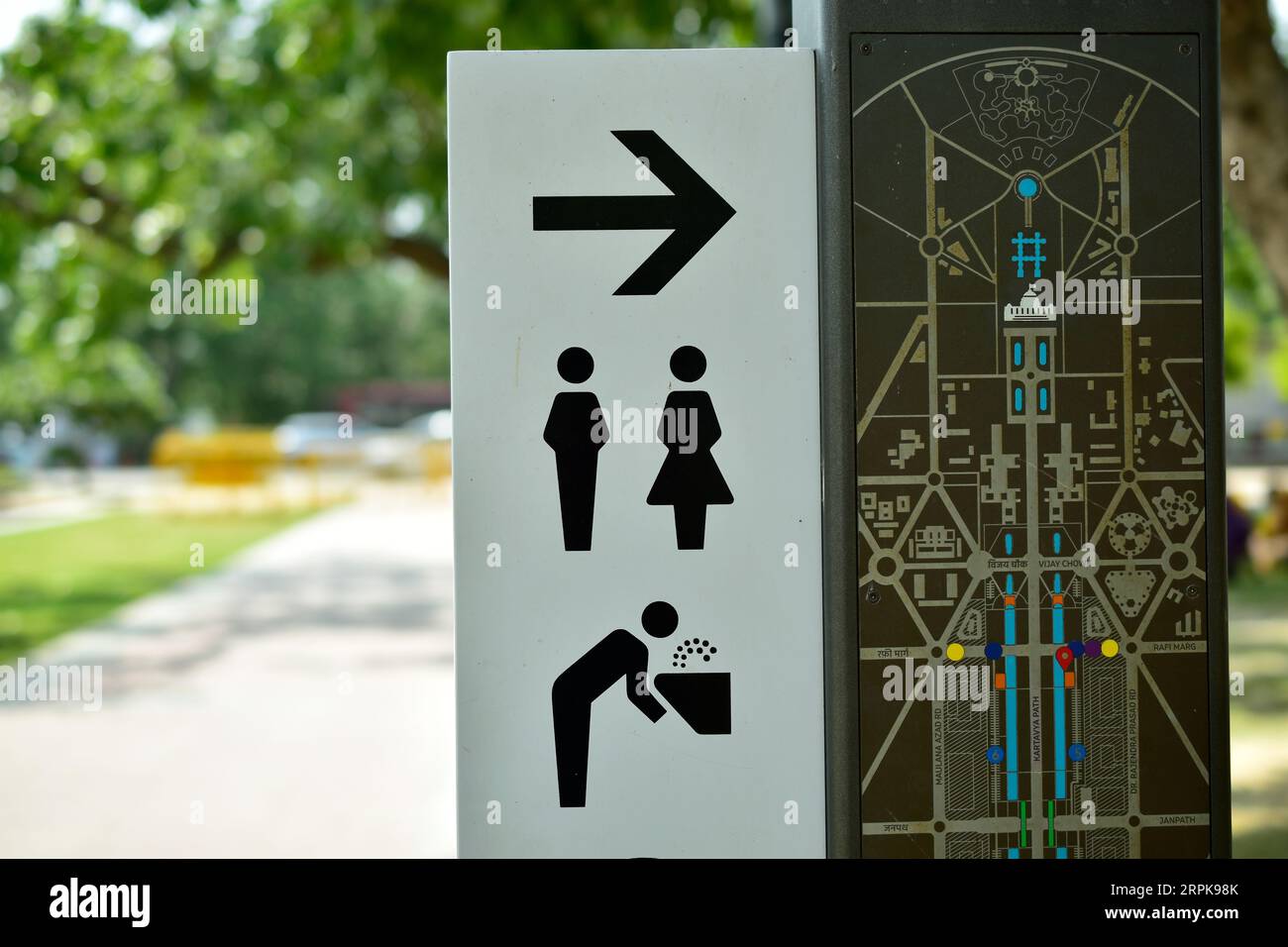 Maps with restroom and drinking water sign baord Stock Photo - Alamy