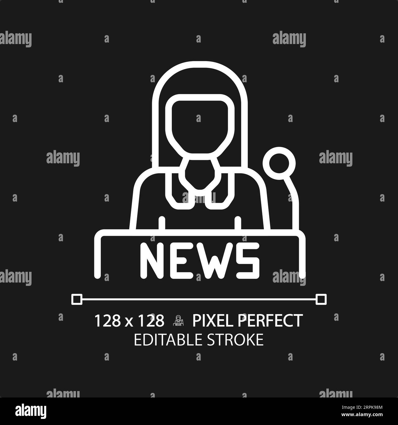 2D customizable thin linear white female newscaster icon Stock Vector Image & Art - Alamy