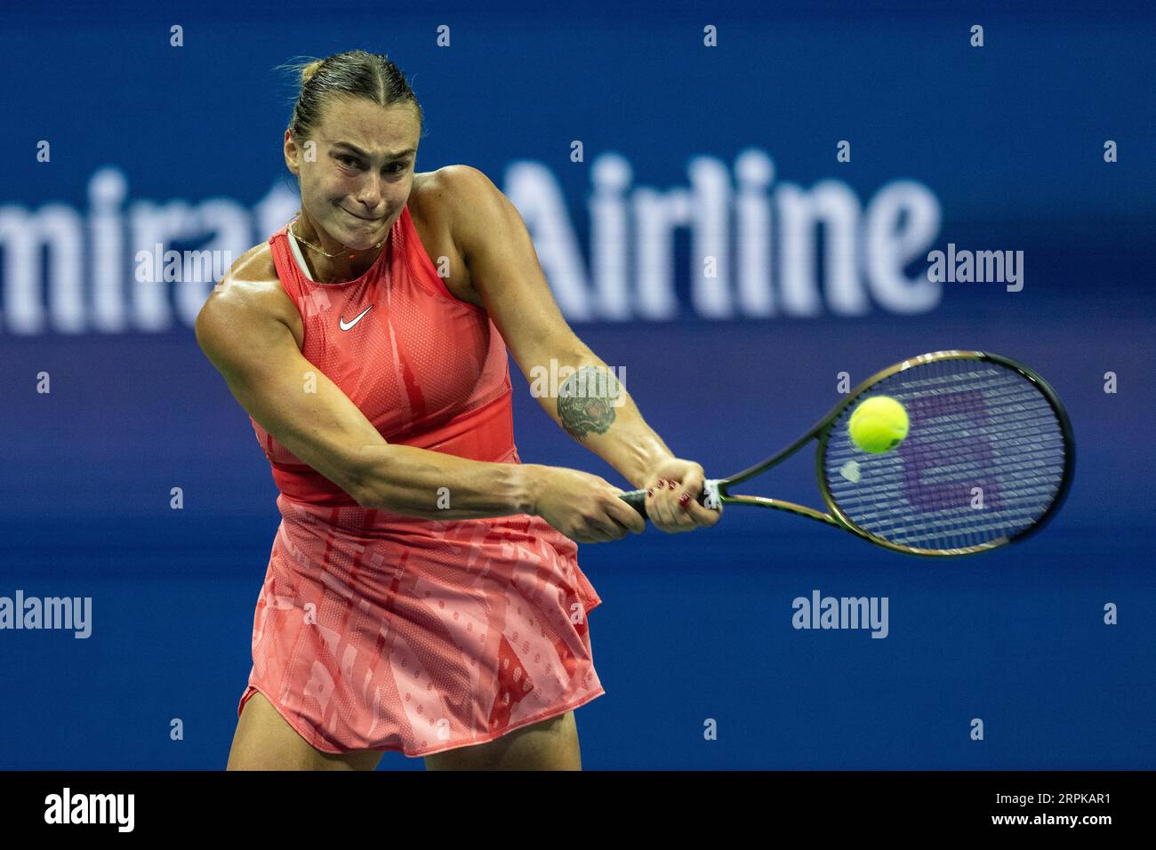 Aryna Sabalenka returns ball during 4th round against Daria Kasatkina ...