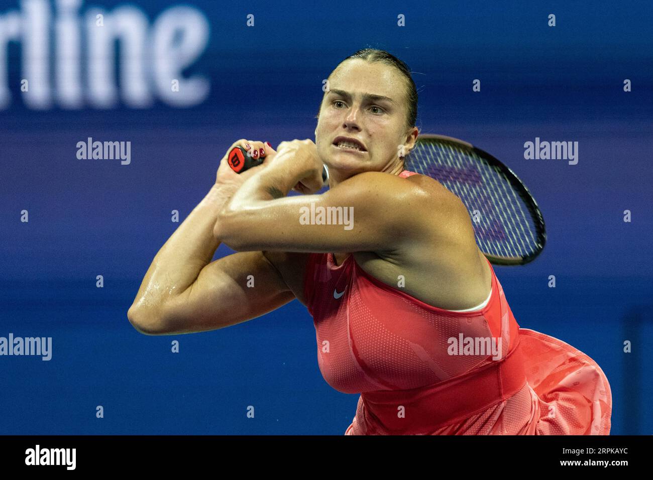 Aryna Sabalenka returns ball during 4th round against Daria Kasatkina ...
