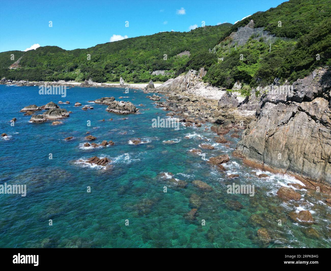 An aerial view of a green rocky coast in Japan Stock Photo - Alamy