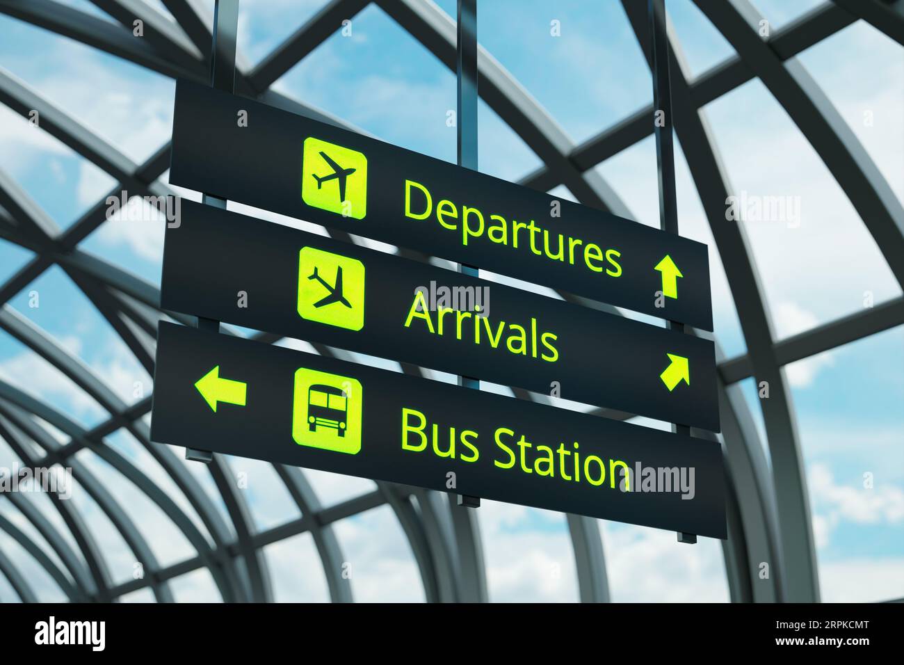 Guide sign directing to departures and arrivals zones. Airport ...