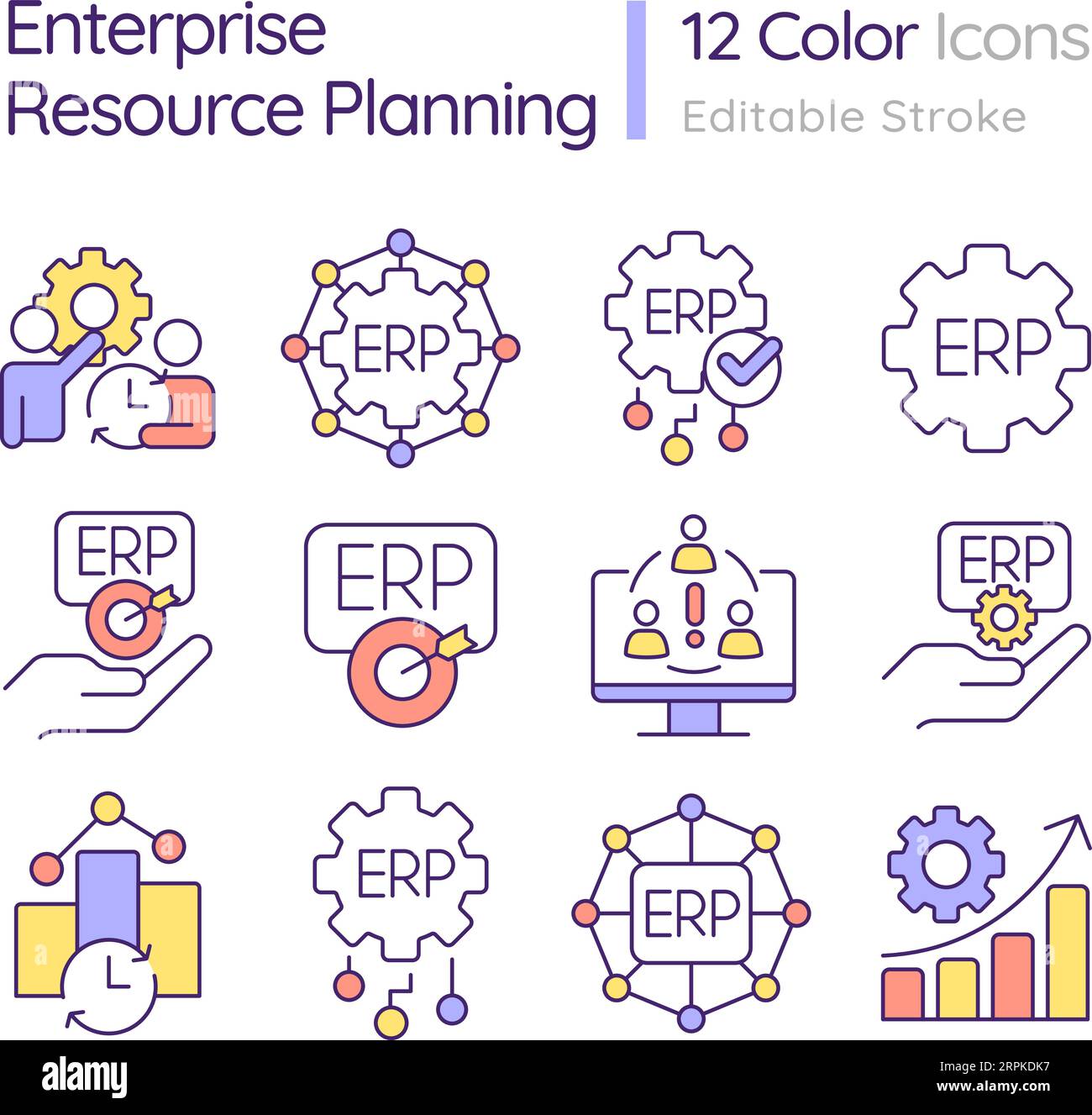 Multicolor icon set of enterprise resource planning Stock Vector Image ...